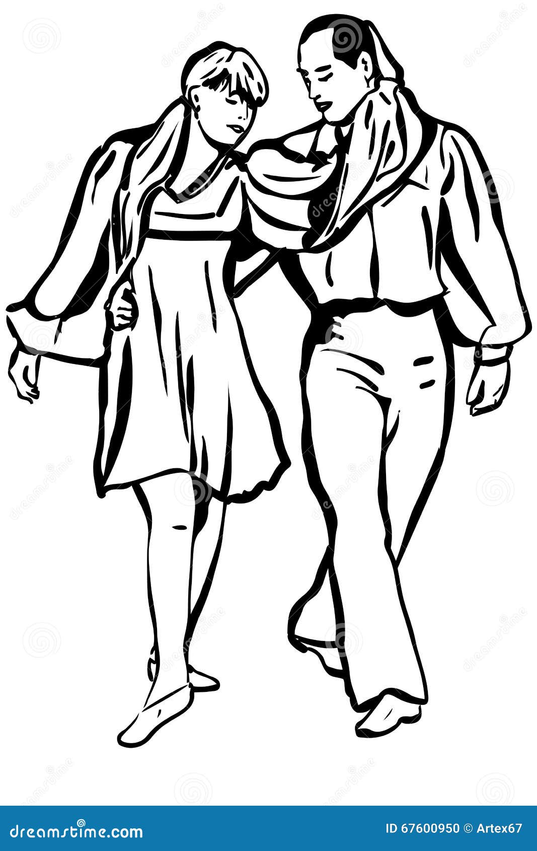 Vector Sketch of Man and Woman Dancing Gently Stock Vector ...
