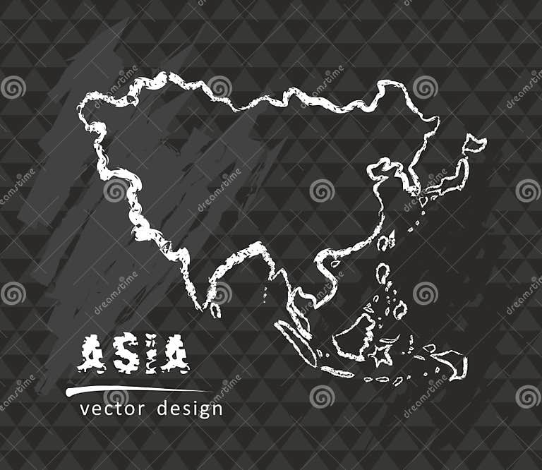 Asia Map Vector Pen Drawing On Black Background Stock Vector