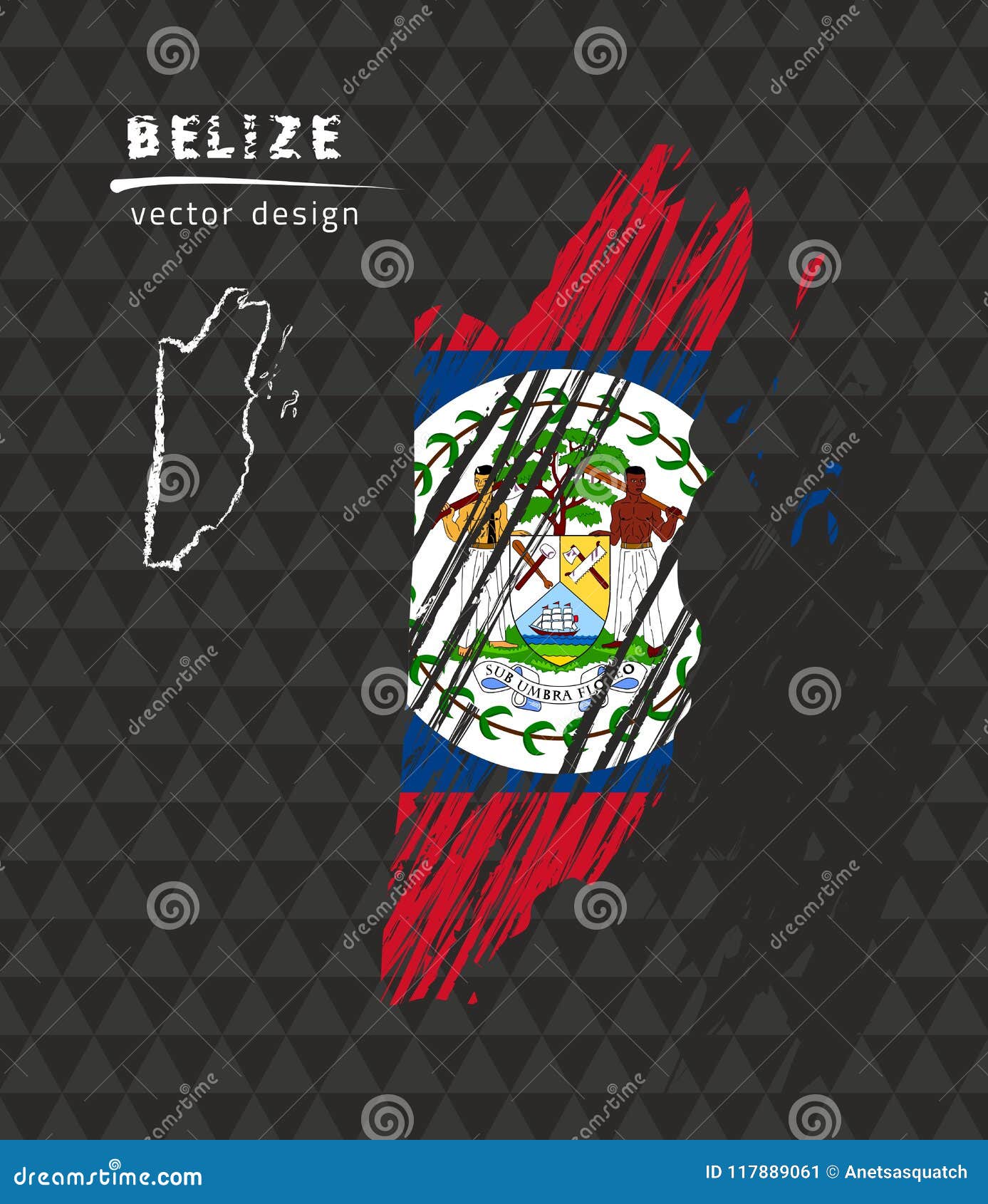 Belize Map with Flag Inside on the Black Background. Chalk Sketch ...