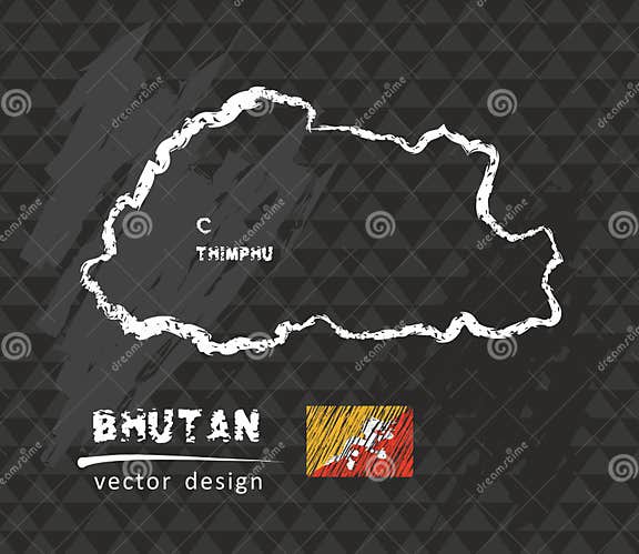 Bhutan Map Vector Pen Drawing On Black Background Stock Vector