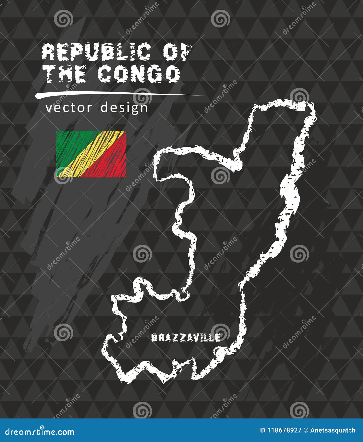 Map of Republic of the Congo, Chalk Sketch Vector Illustration Stock ...