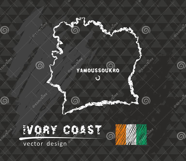Ivory Coast Map Vector Pen Drawing On Black Background Stock Vector