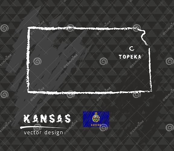 Kansas Map Vector Pen Drawing On Black Background Stock Vector
