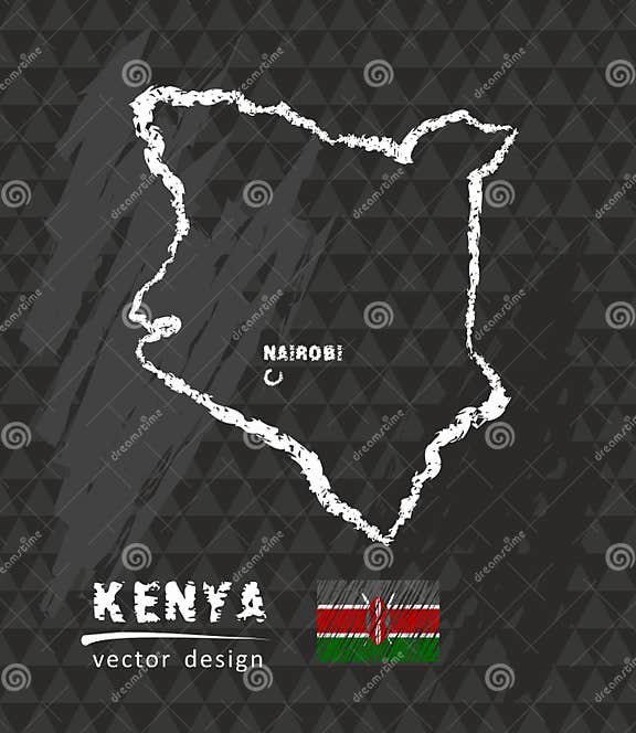 Kenya Map Vector Pen Drawing On Black Background Stock Vector