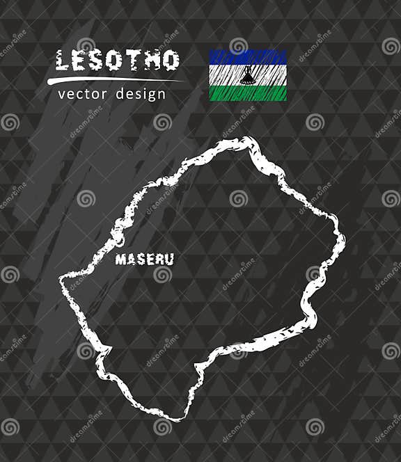 Lesotho Map Vector Pen Drawing On Black Background Stock Vector