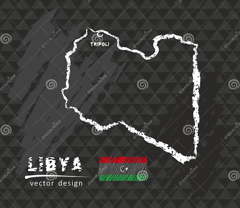 Libya Map Vector Pen Drawing On Black Background Stock Vector