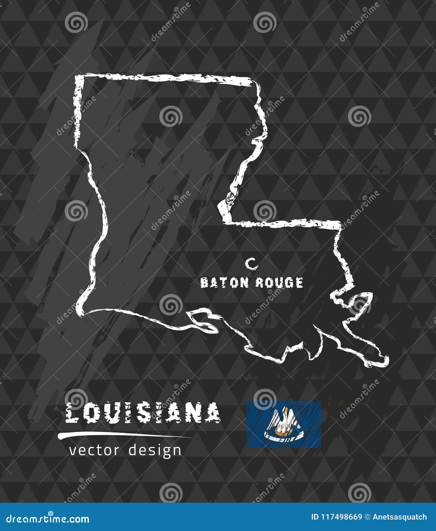 Map Of Louisiana Chalk Sketch Vector Illustration Stock Vector
