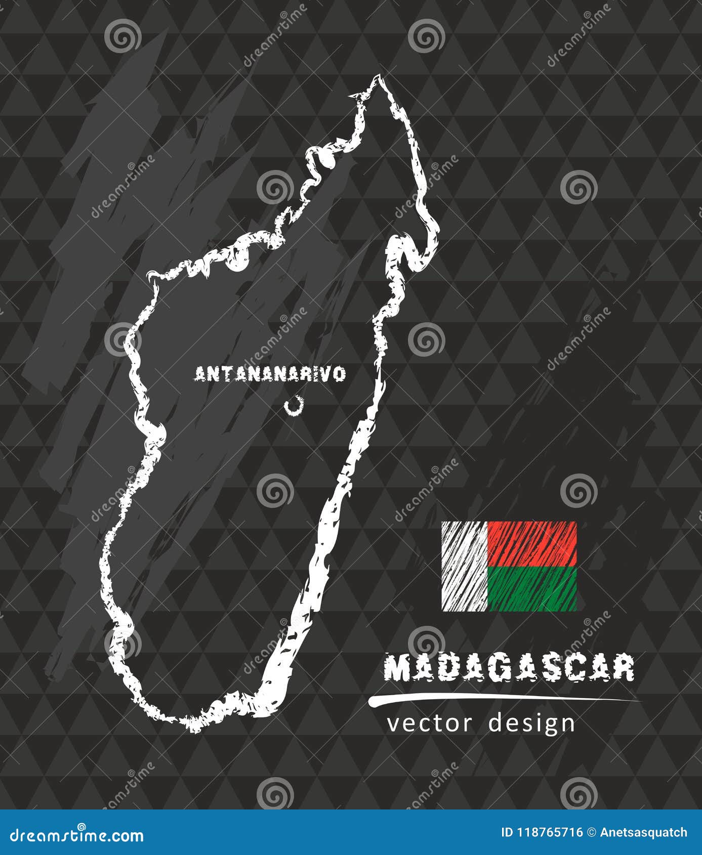 Madagascar Map, Vector Pen Drawing On Black Background | CartoonDealer ...