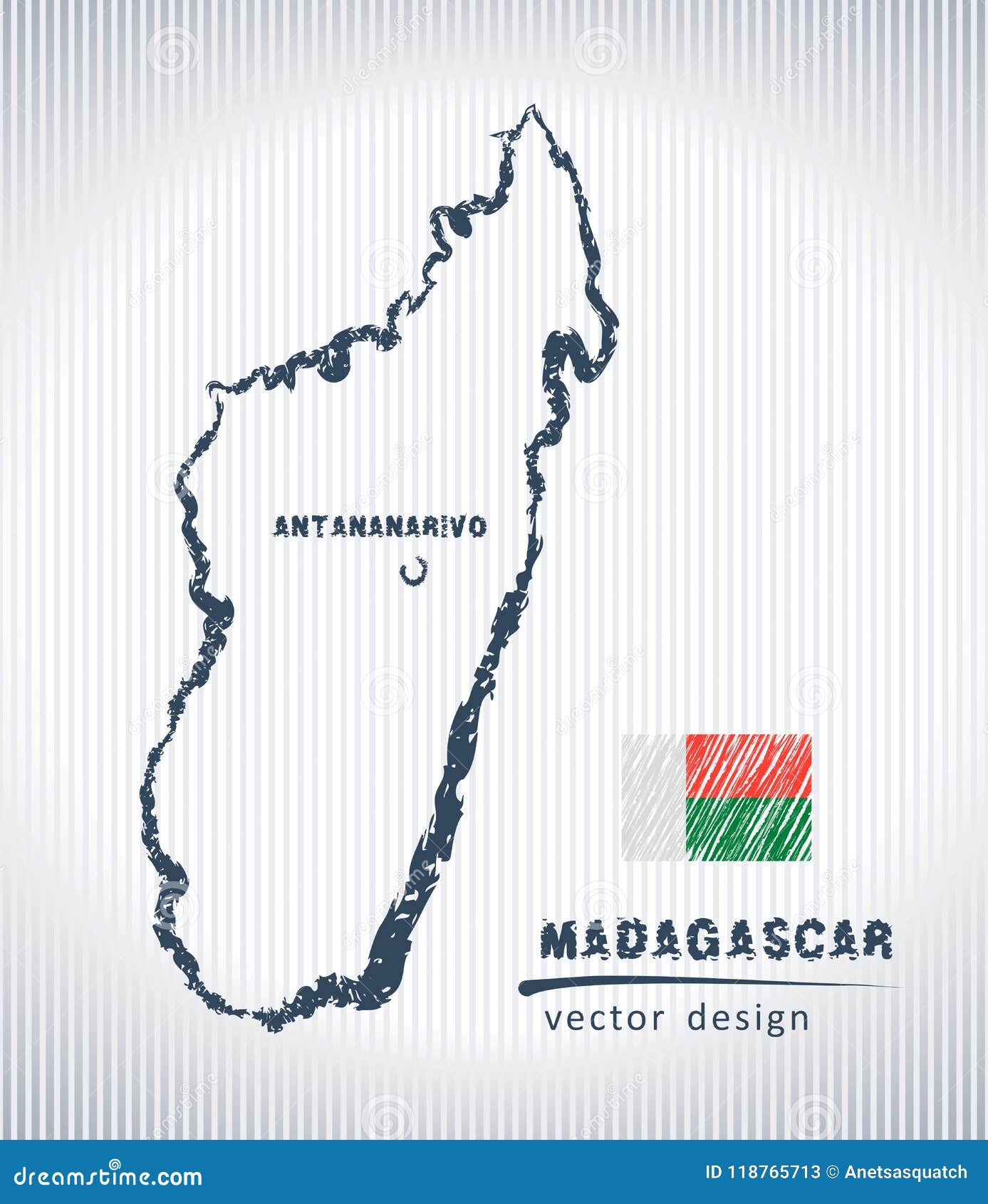 Madagascar Vector Chalk Drawing Map Isolated On A White Background ...