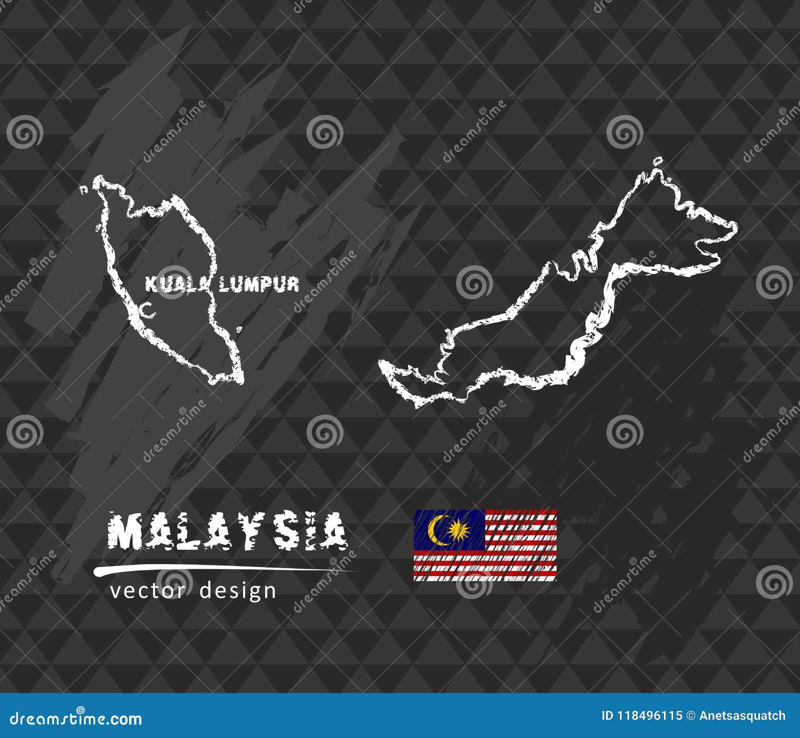 Malaysia Map Vector Pen Drawing On Black Background Cartoondealer