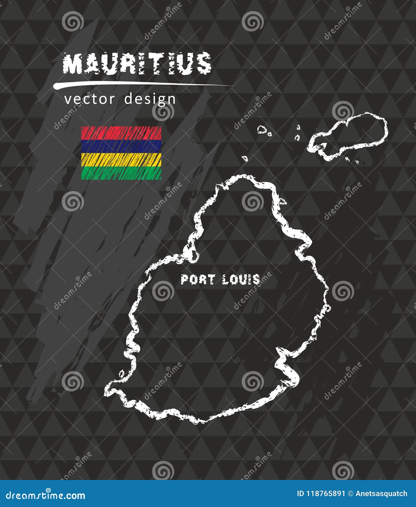 Mauritius Map, Vector Pen Drawing on Black Background Stock Vector ...
