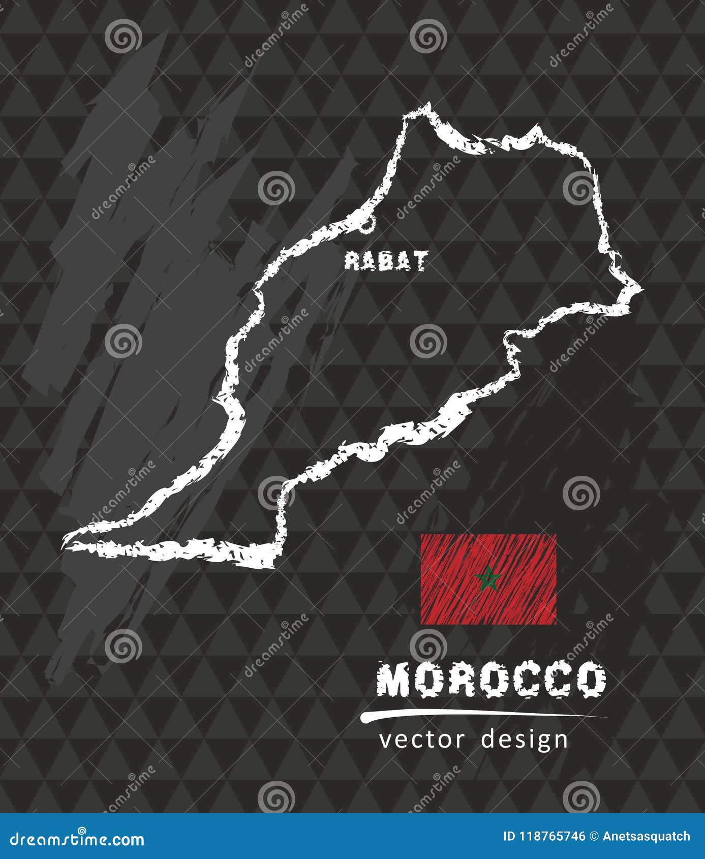 Morocco Map Vector Pen Drawing On Black Background Stock Vector