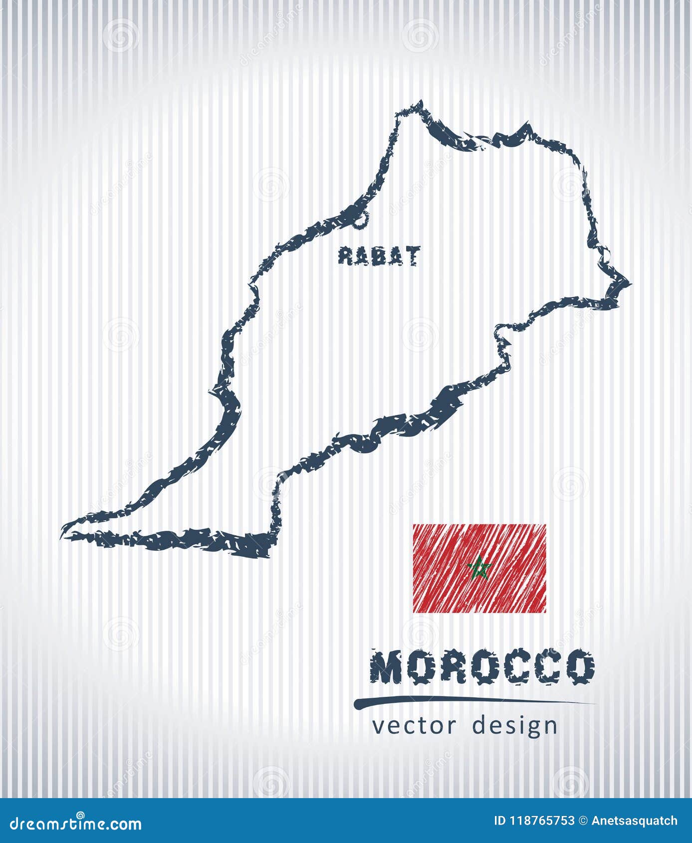 Morocco Vector Chalk Drawing Map Isolated on a White Background Stock ...