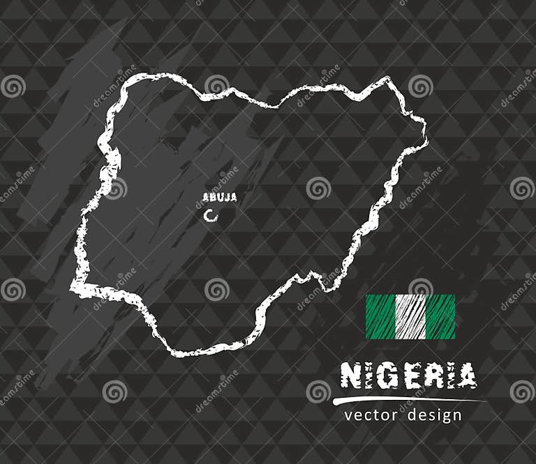 Nigeria Map Vector Pen Drawing On Black Background Stock Vector