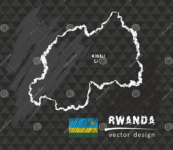 Rwanda Map Vector Pen Drawing On Black Background Stock Vector