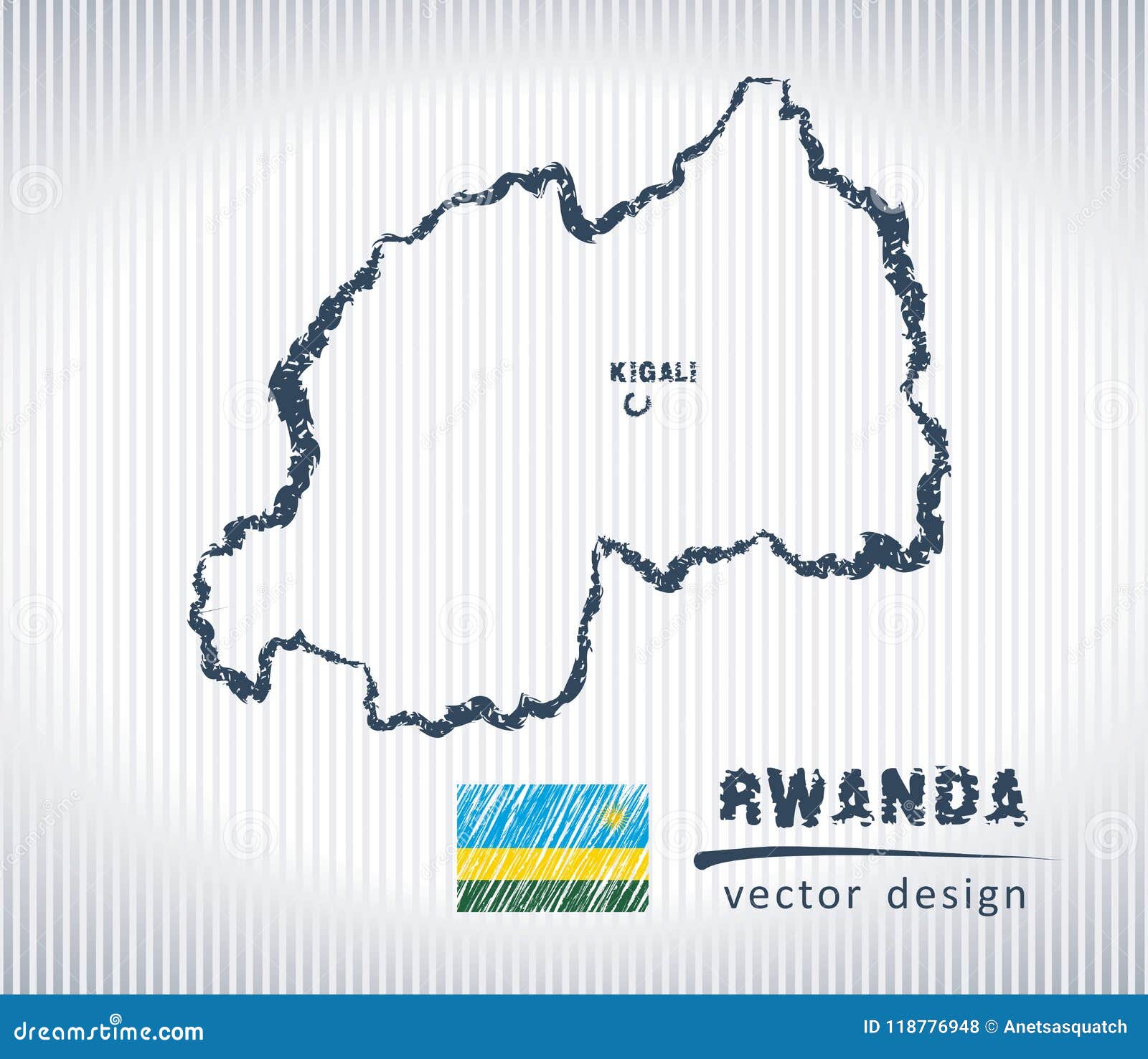 Rwanda Vector Chalk Drawing Map Isolated on a White Background Stock ...