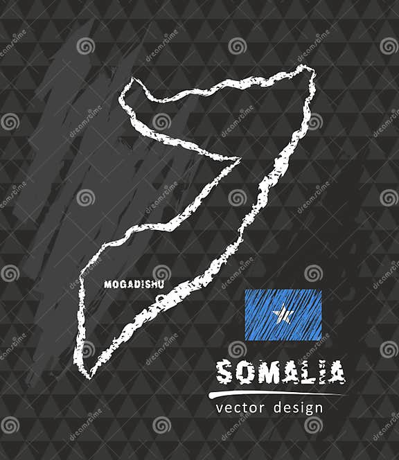 Somalia Map Vector Pen Drawing On Black Background Stock Vector