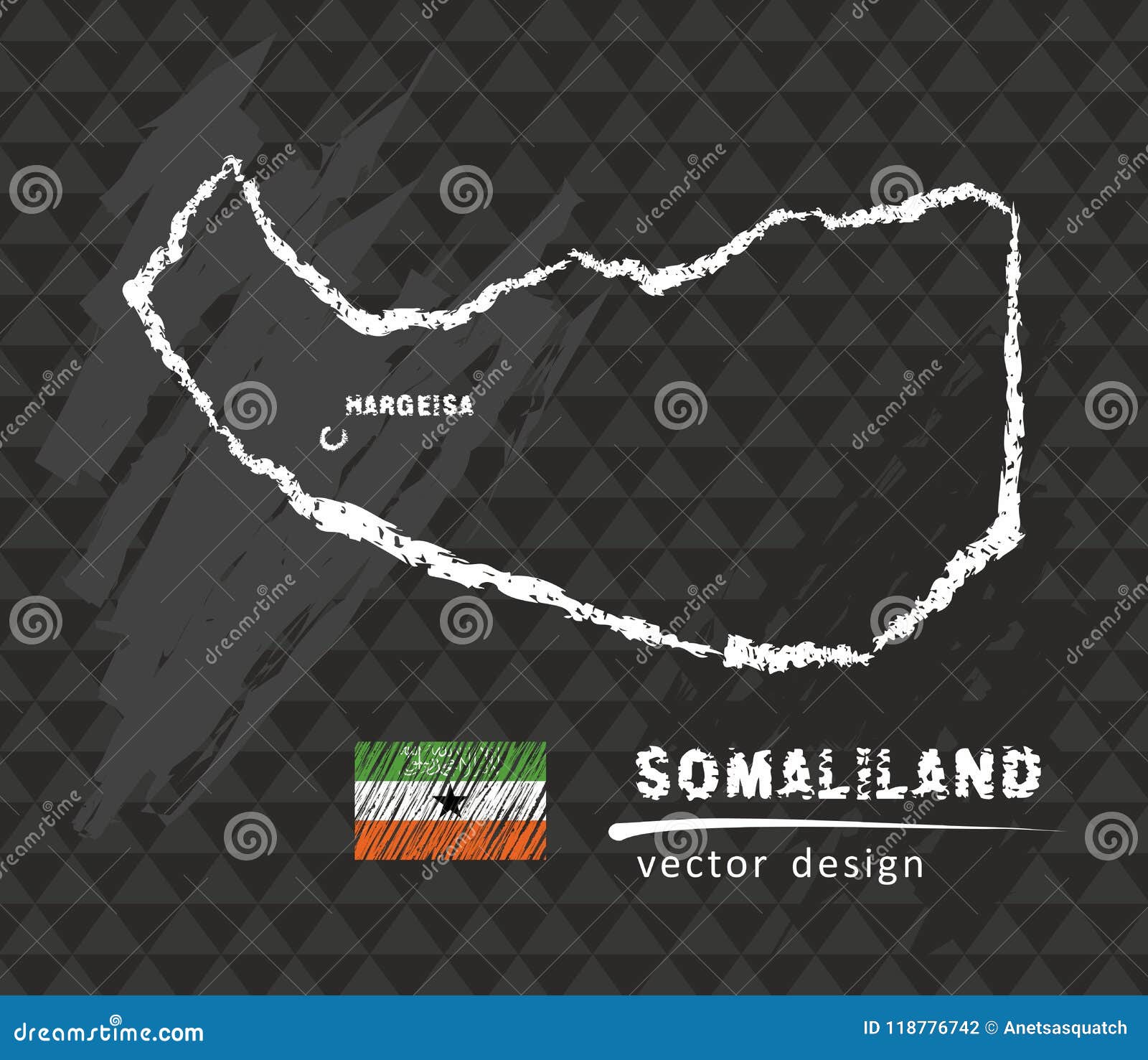Somaliland Map Vector Pen Drawing On Black Background Stock Vector