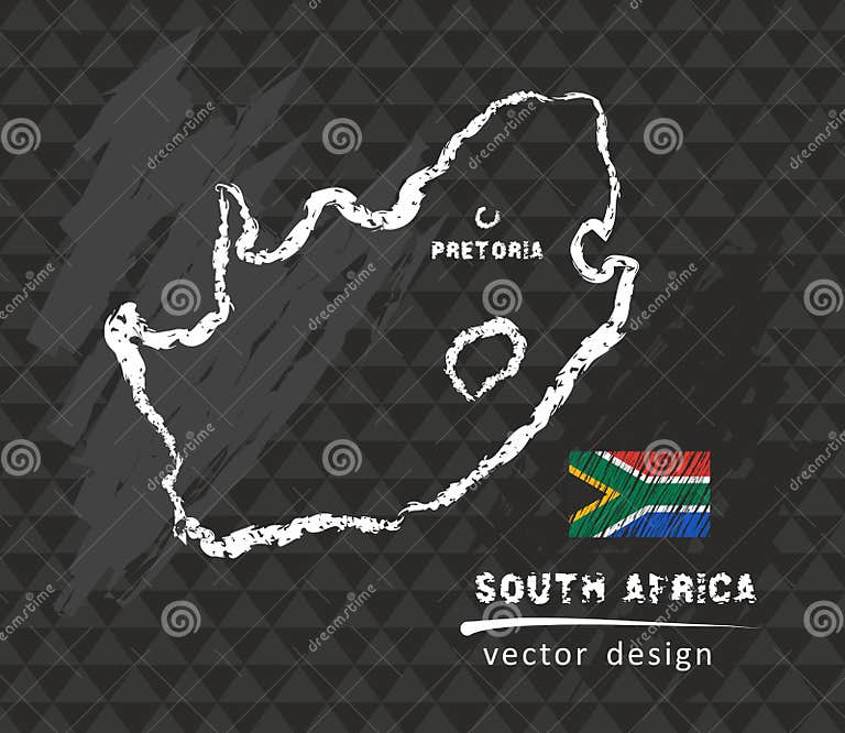 South Africa Map Vector Pen Drawing On Black Background Stock Vector