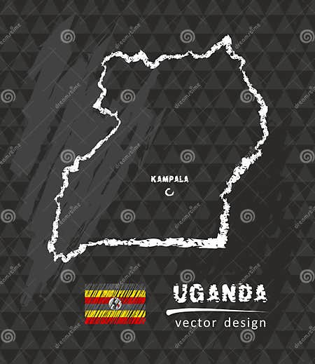 Uganda Map Vector Pen Drawing On Black Background Stock Vector