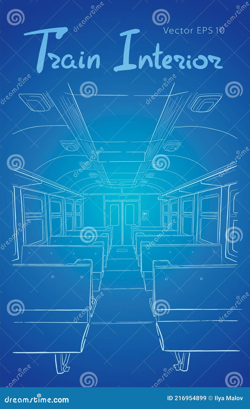 Passenger Train Interior Hand Drawn Sketch Vector Illustration. Stock ...