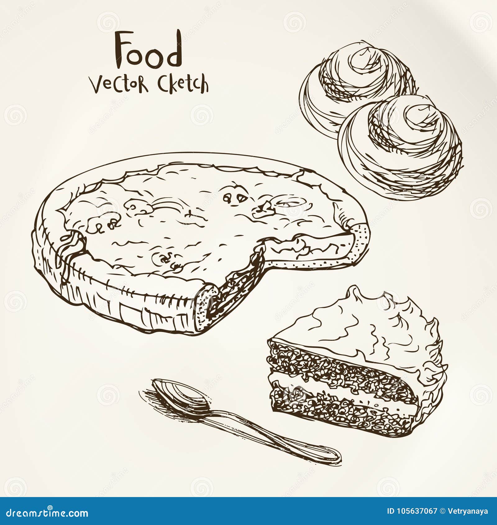 Vector sketch pastries stock vector. Illustration of cream - 105637067