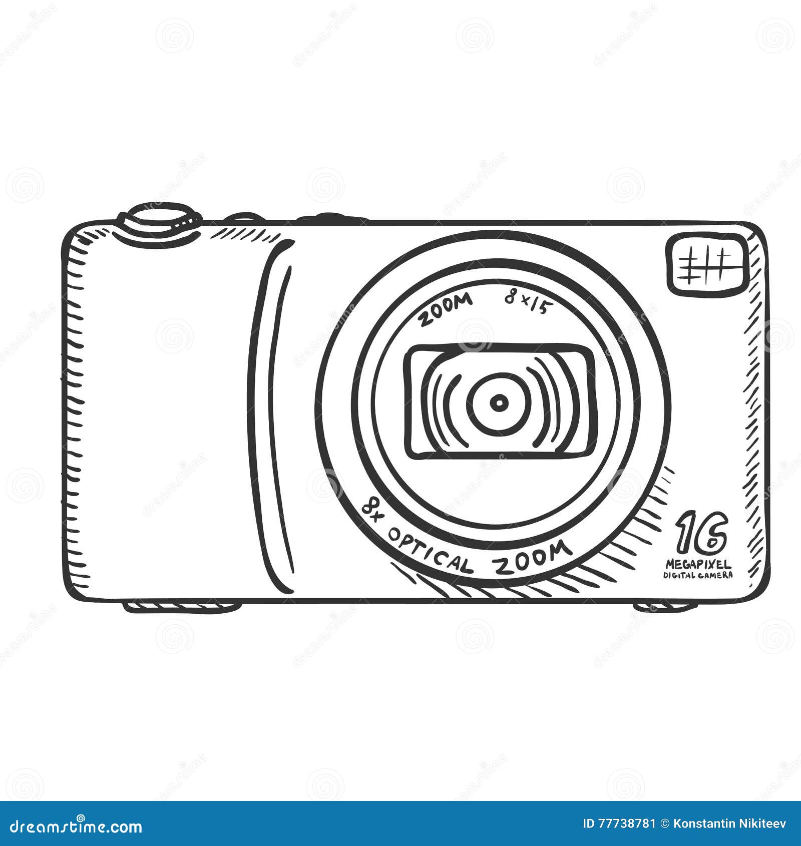 Vector Sketch Photo Camera. Front View. Stock Vector - Illustration of ...
