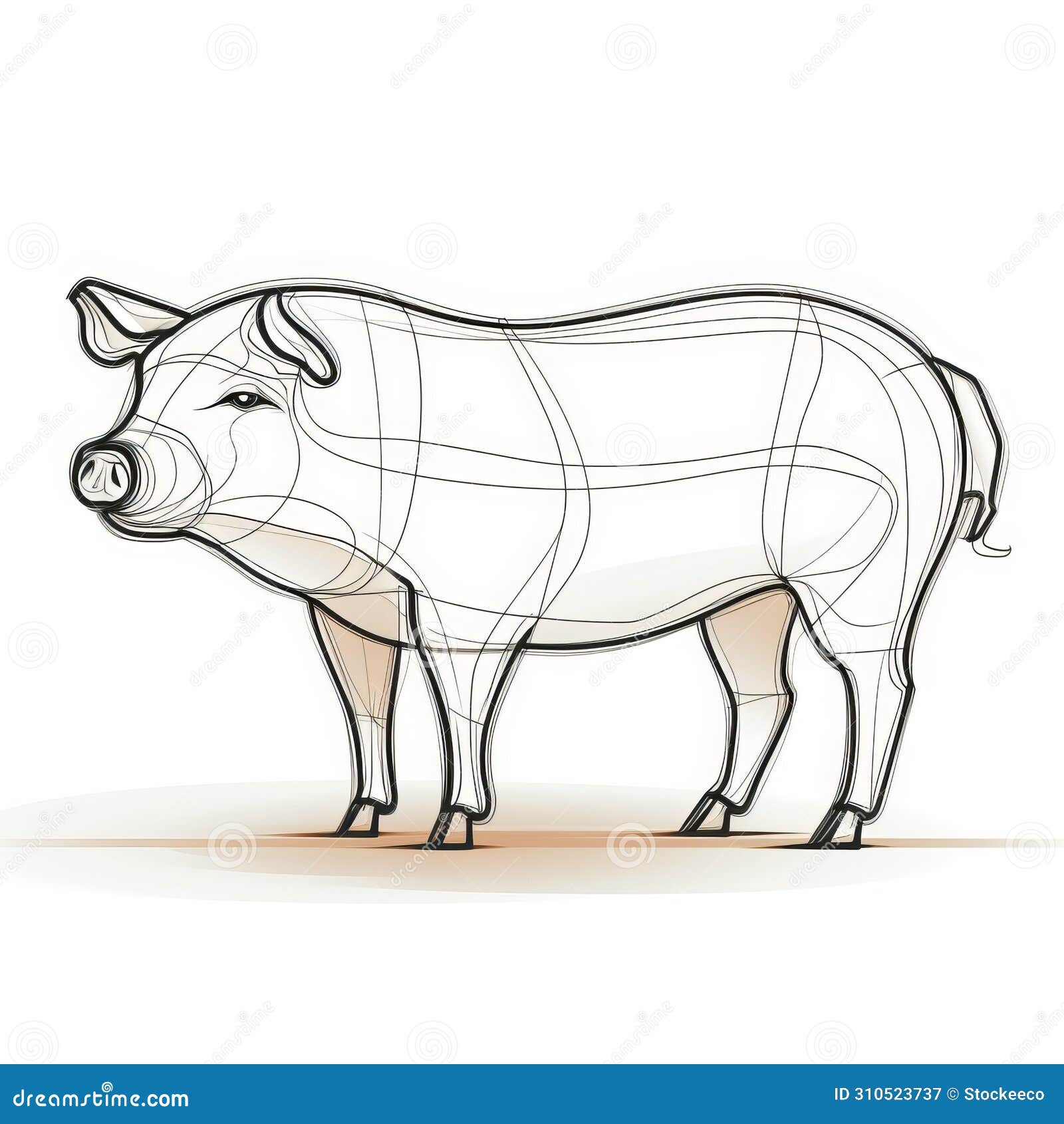 Gigantic Scale Continuous Line Pig Sketch on White Background Stock ...