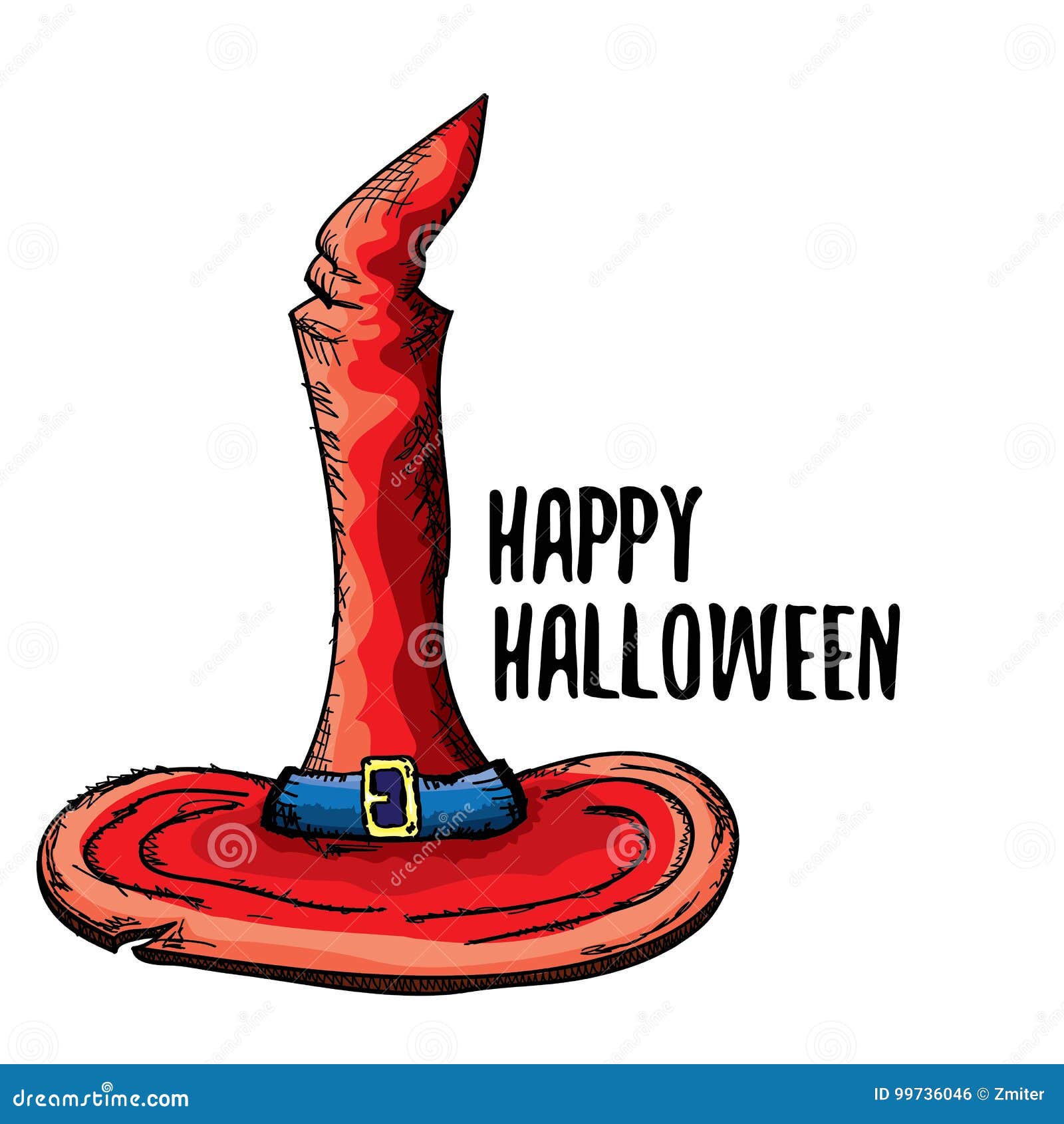 Vector Sketch Red Halloween Witch Hat Isolated on White Stock Vector ...