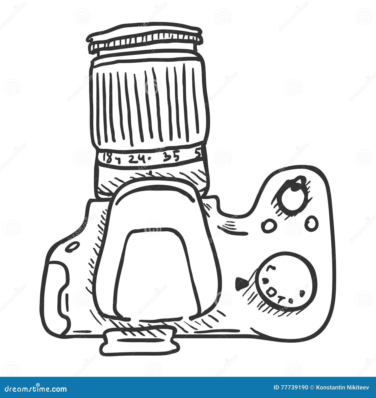 Vector Sketch Reflex Camera with Big Lens. Top View. Stock Vector ...