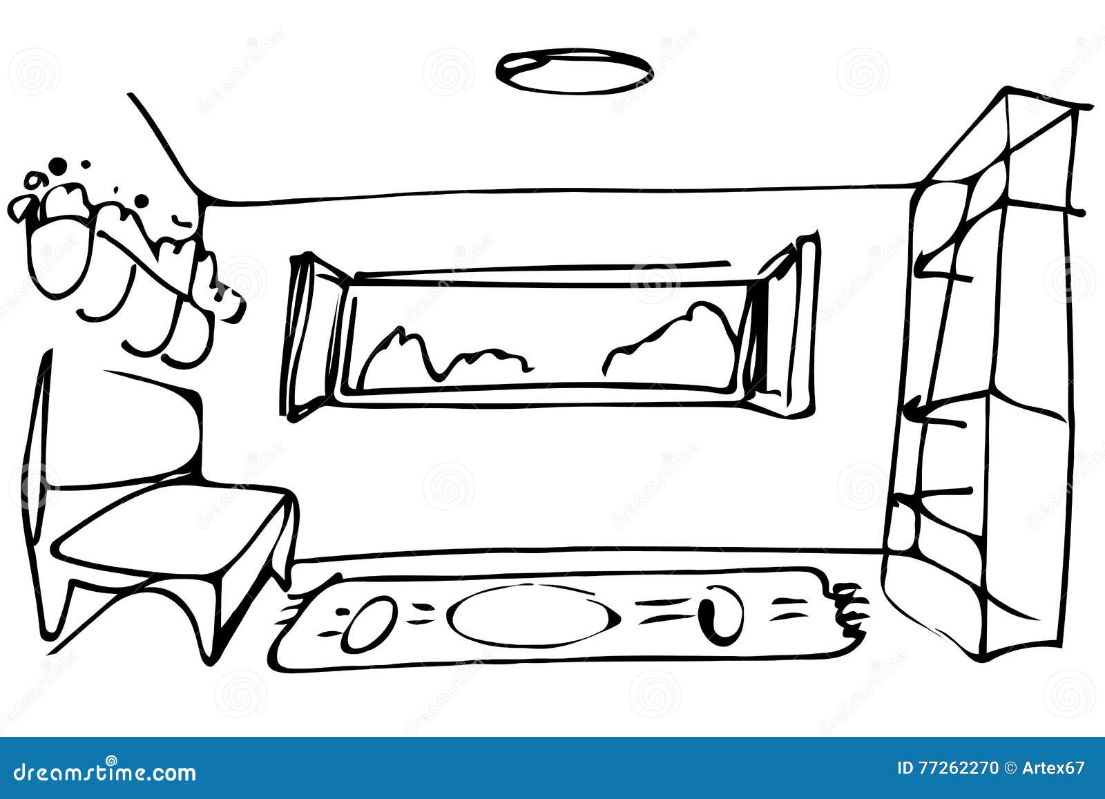 Vector Sketch Room Sofa by the Open Window Stock Vector - Illustration ...