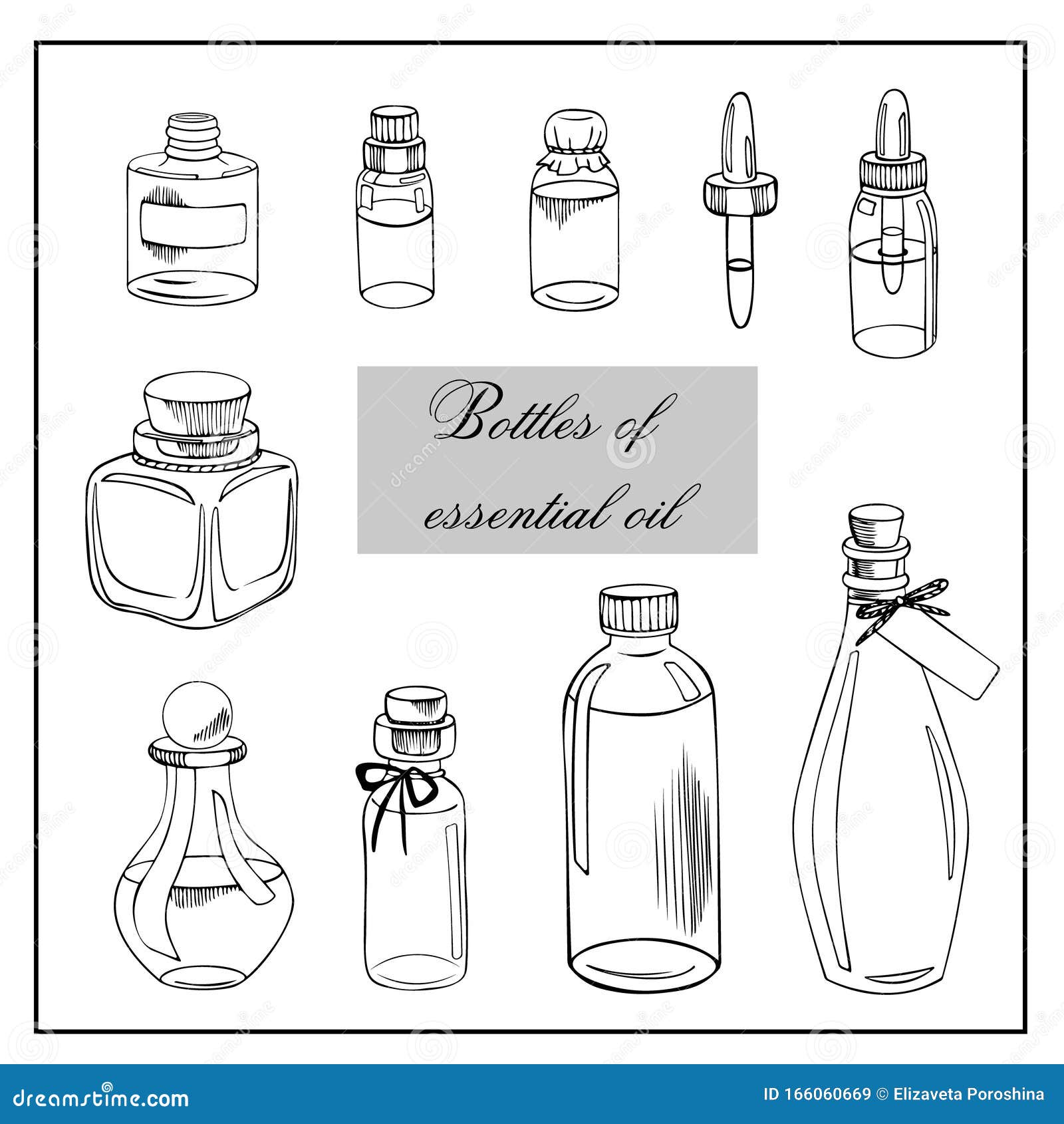Vector Sketch Set with Bottles of Essential Oils Stock Illustration ...