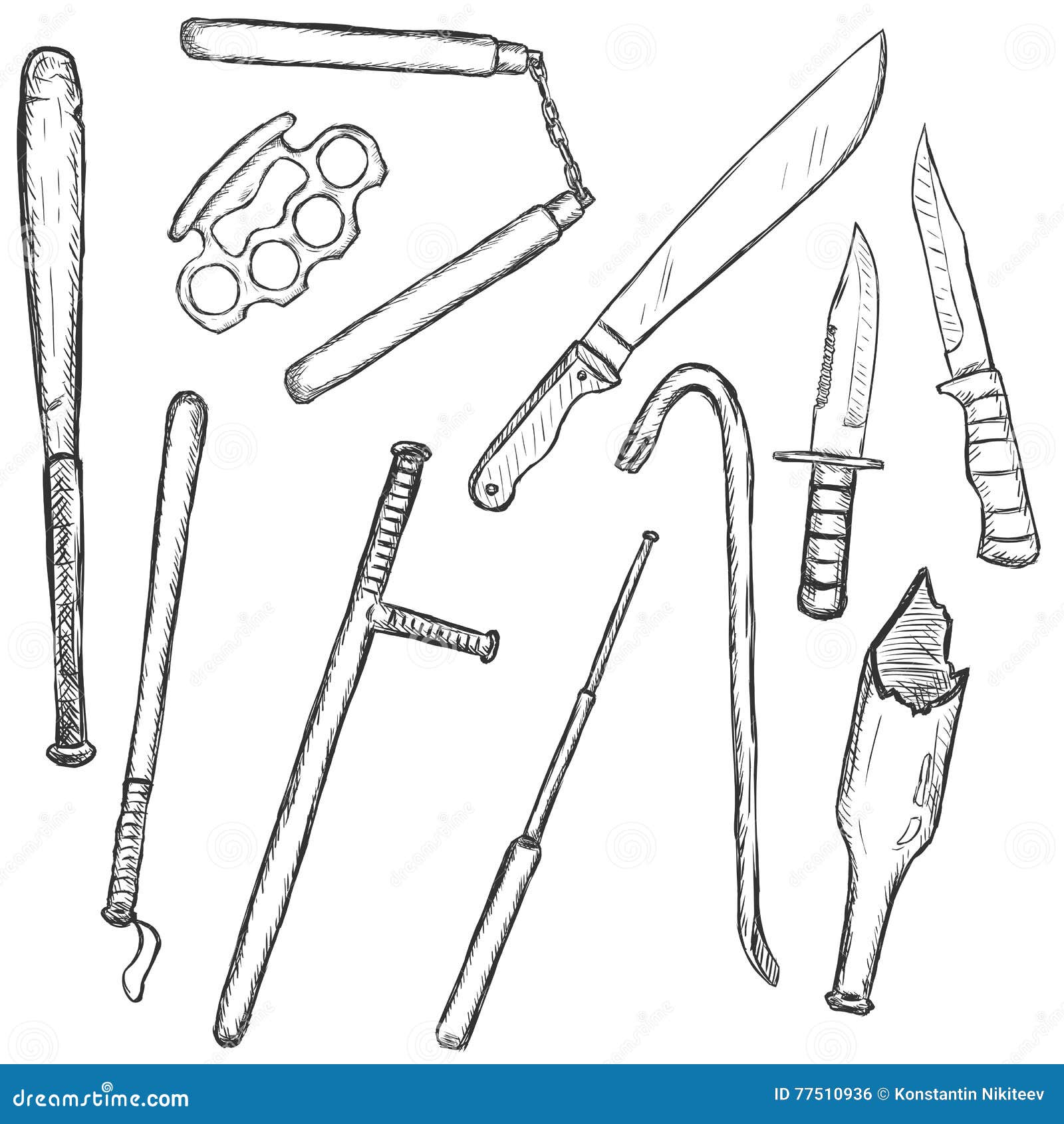 Vector Sketch Set of Edged Weapon Stock Vector - Illustration of ...
