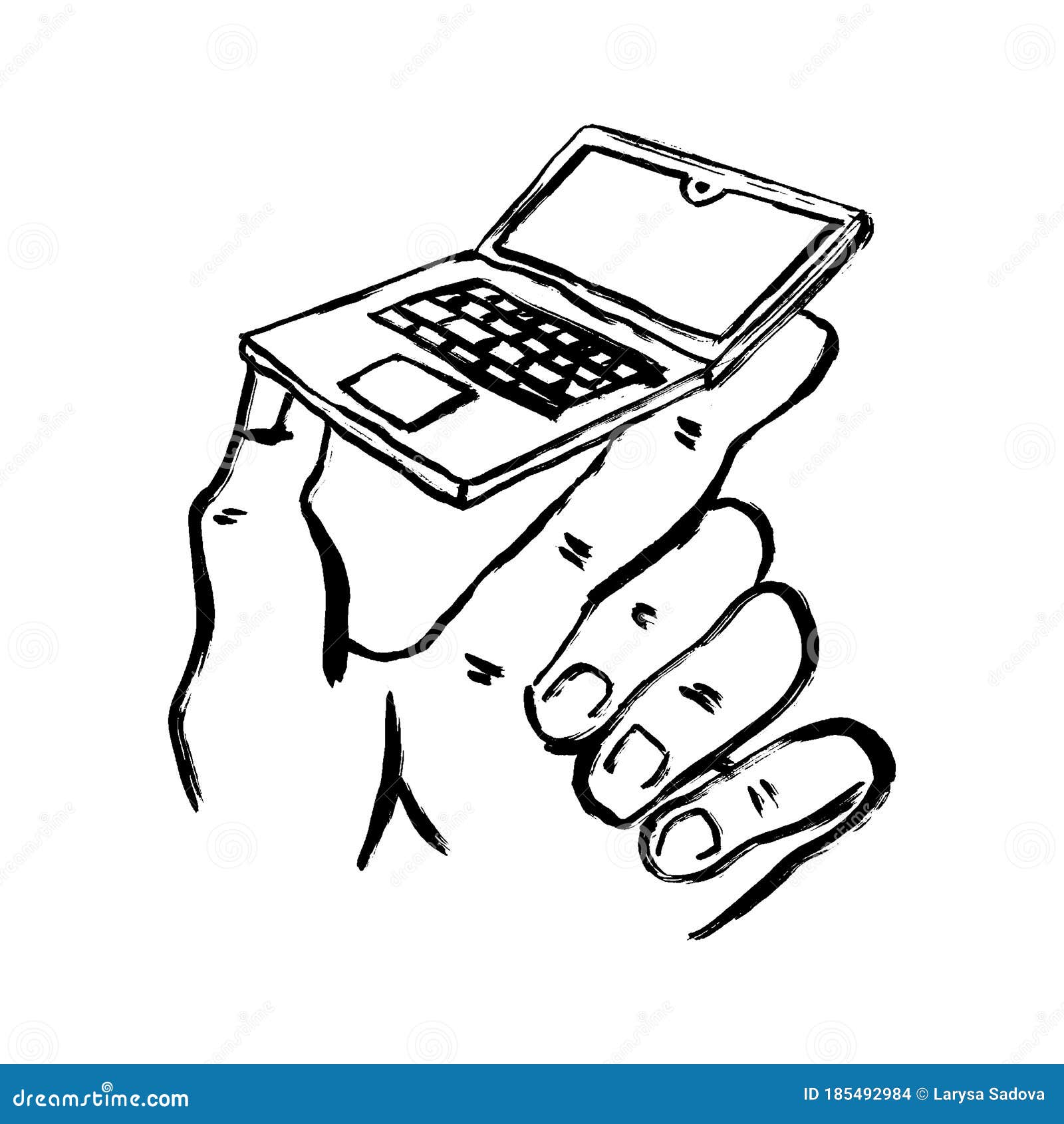 Vector Sketch Of Small Laptop In Hand. Concept Of Small Computers. Line ...