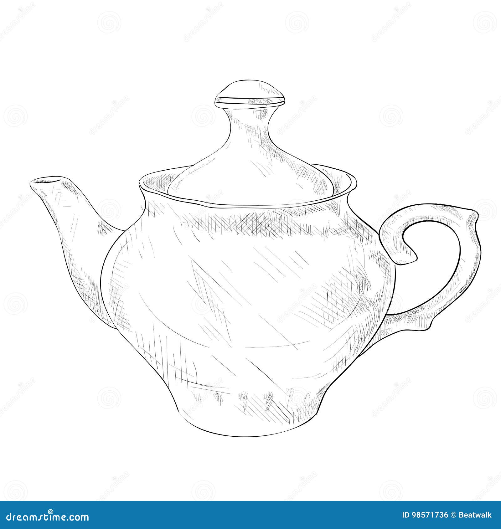 Vector sketch of teapot. stock vector. Illustration of handle - 98571736