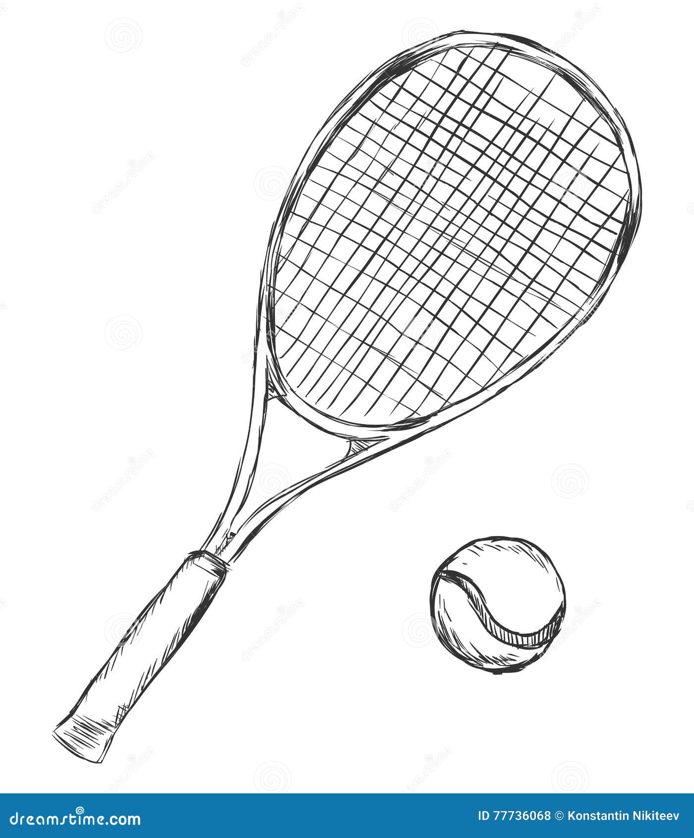 Vector Sketch Tennis Racket and Ball Stock Illustration - Illustration ...