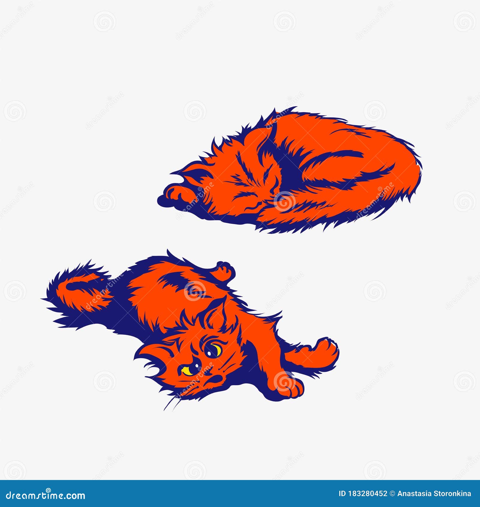 Vector Sketch of Two Ginger Lying Cats Stock Illustration ...