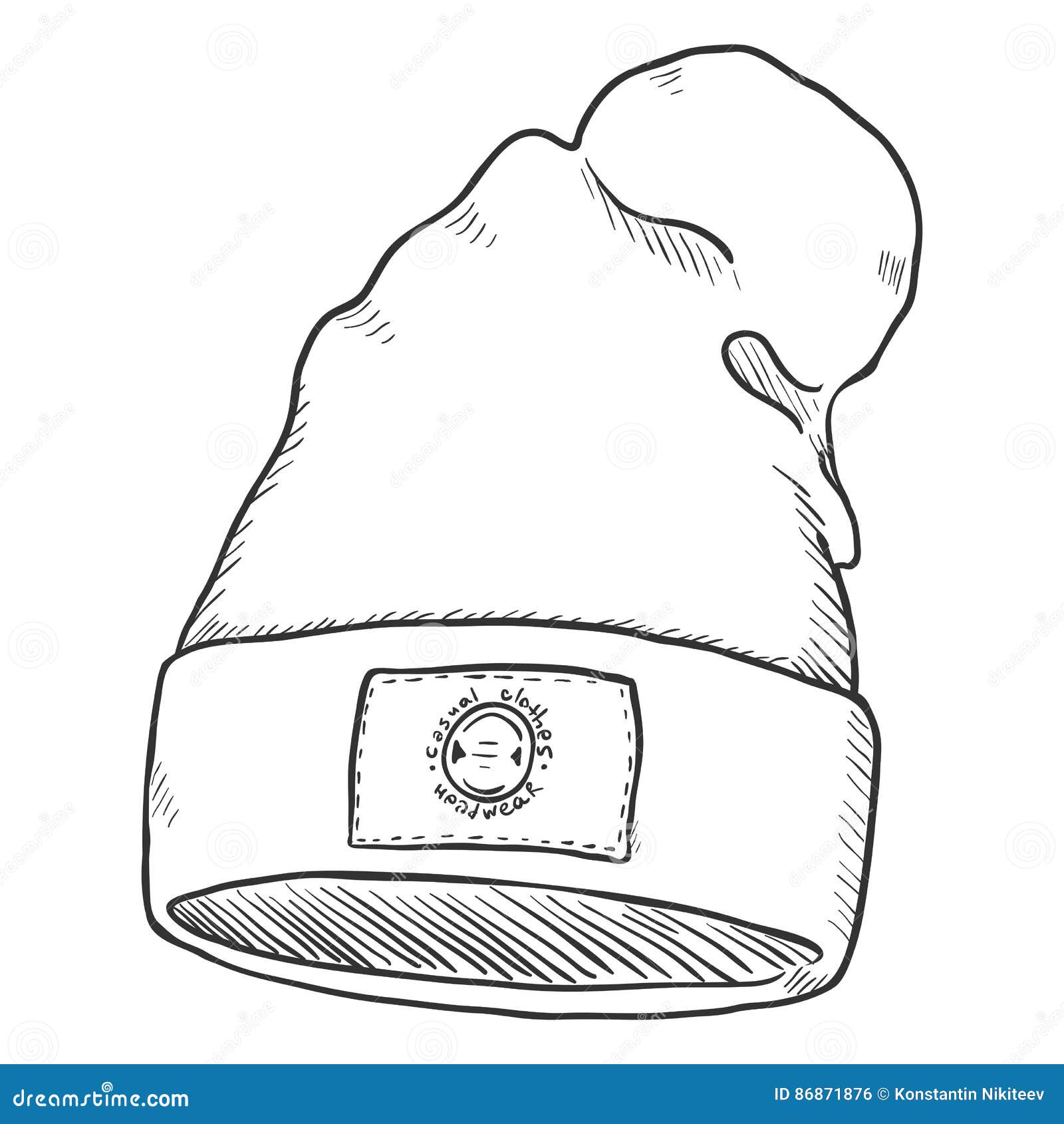 Vector Sketch Winter Textile Cap with Label Stock Vector - Illustration ...