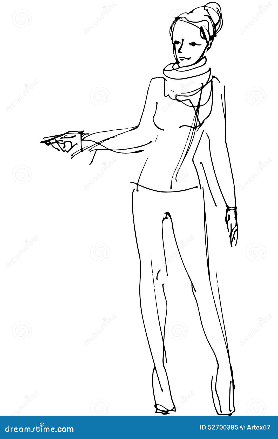 Vector Sketch of a Woman is Pointing Direction Stock Vector ...