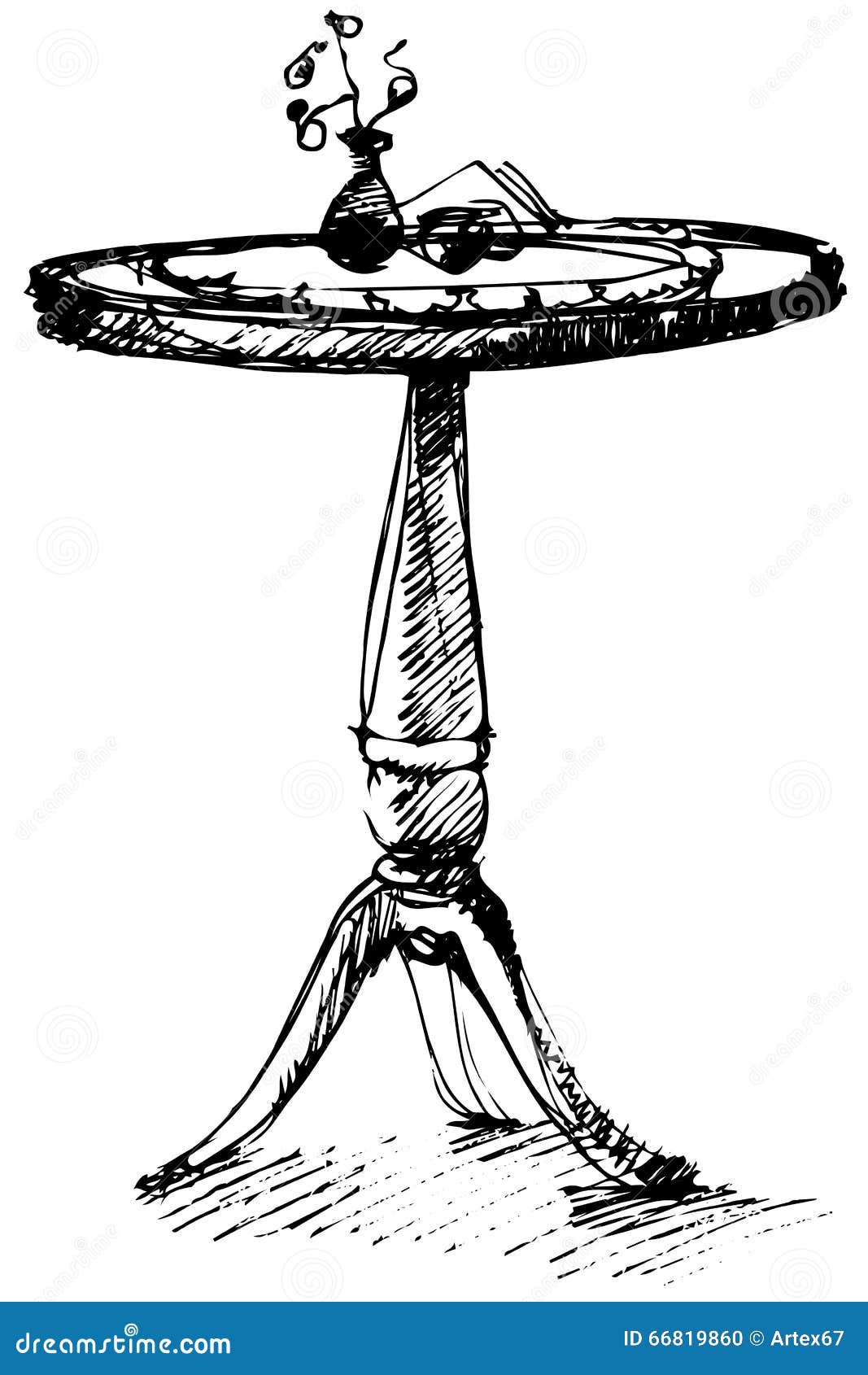Vector Sketch of a Wooden Round Table on One Leg Stock Vector ...