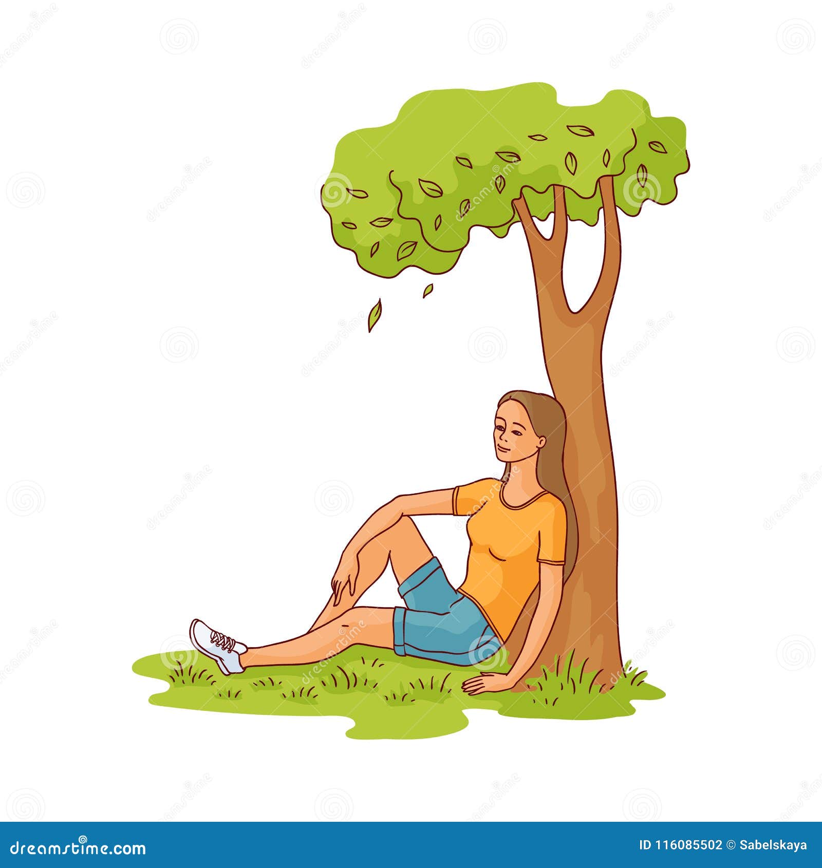 Vector Sketch Young Woman Sitting Under Tree Stock Vector ... Vector Sketch Young Woman Sitting Under Tree Stock Vector ...