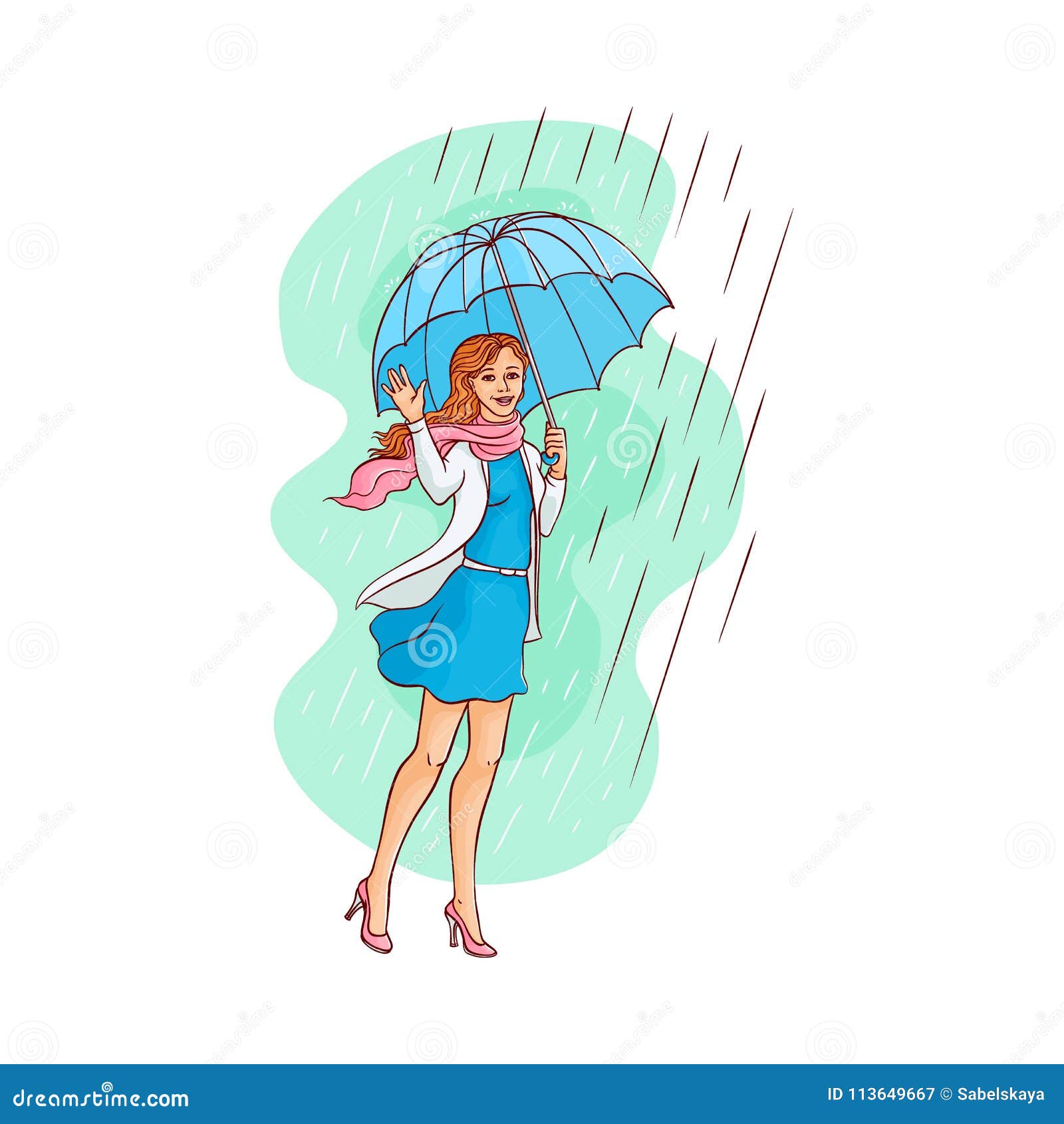Vector Sketch Young Woman Walking Umbrella Rain Stock Vector ... Vector Sketch Young Woman Walking Umbrella Rain Stock Vector ...