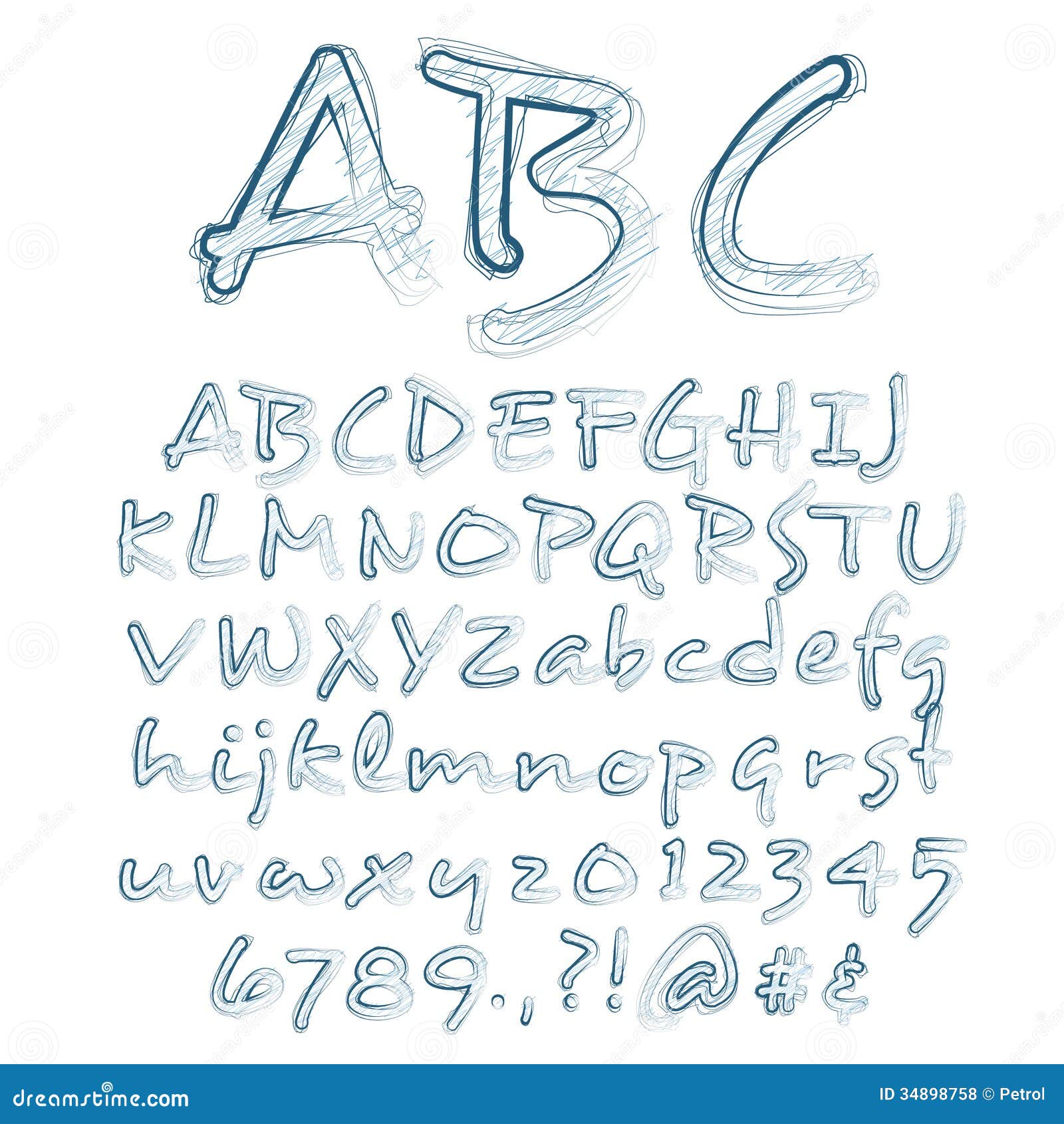 Vector Sketched Alphabet stock vector. Illustration of numbers - 34898758