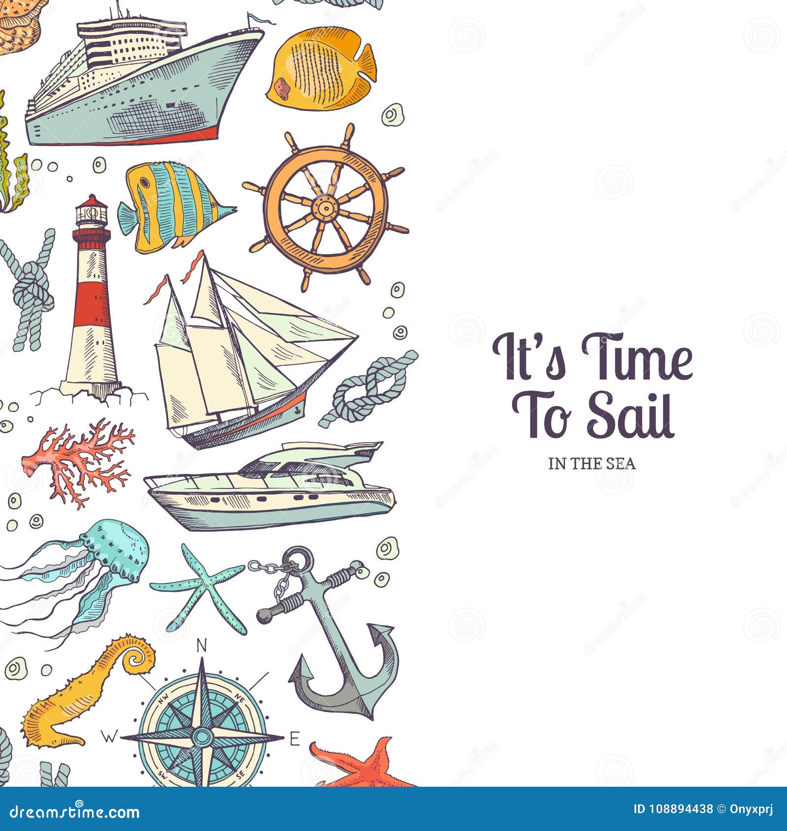 Vector Sketched Colored Sea Banner Elements Stock Vector - Illustration ...