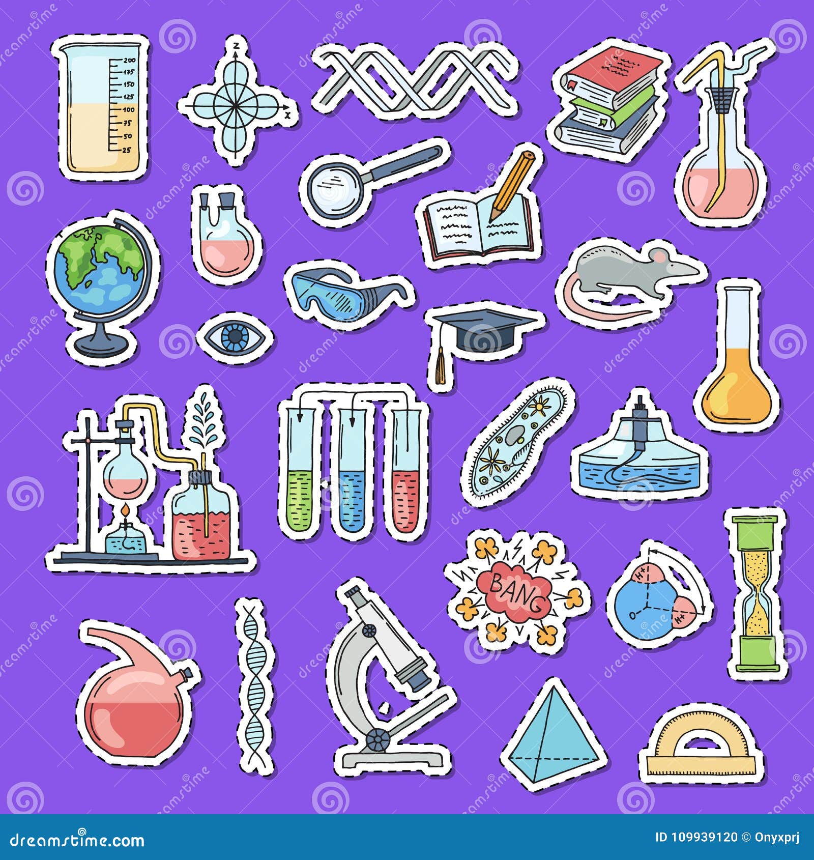 Vector Sketched Science or Chemistry Elements Stickers with Shadows Set ...