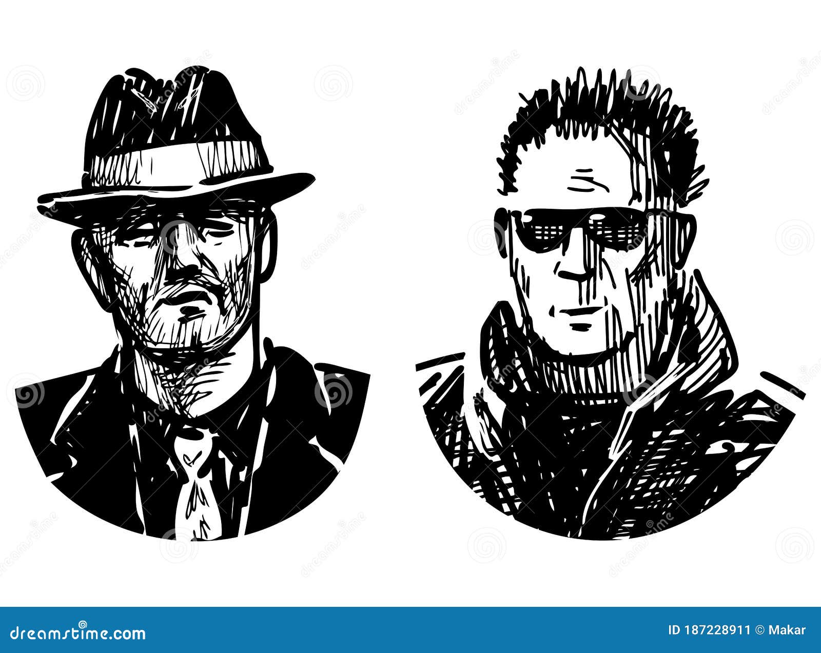 Vector Sketches of Portraits Two Serious Men Stock Vector ...