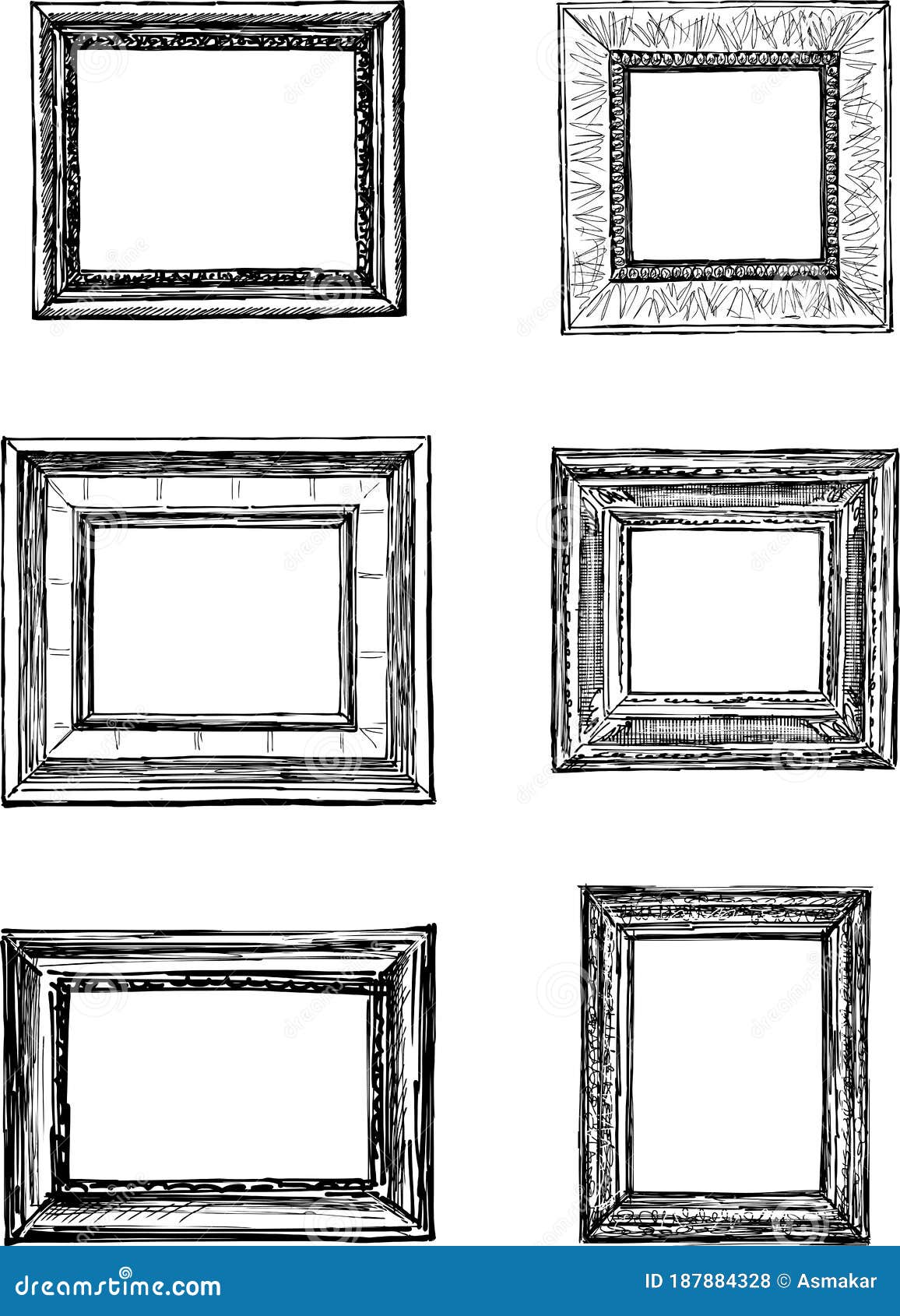 Vector Sketches of Various Wooden Decorative Frames for Pictures Stock ...