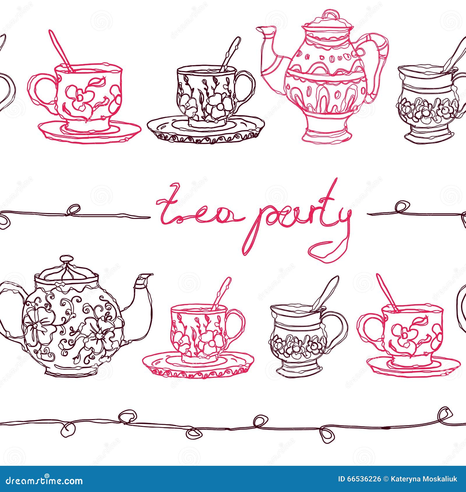 Vector Sketchy Doodles Tea Party Seamless Pattern Stock Vector ...