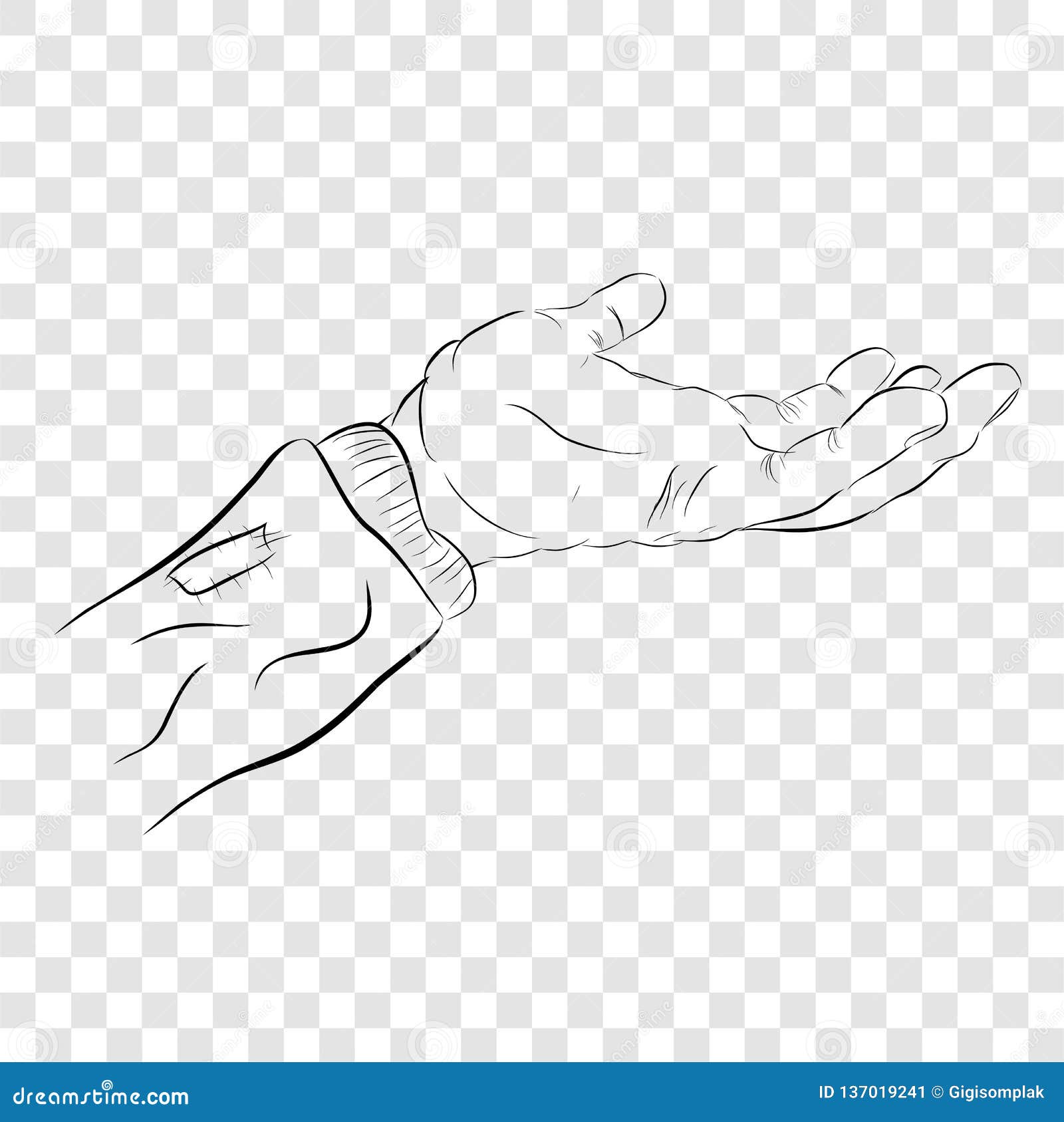 Vector Sketchy Gesture Left Hand of Poor Man, Ready To Receive or Give ...