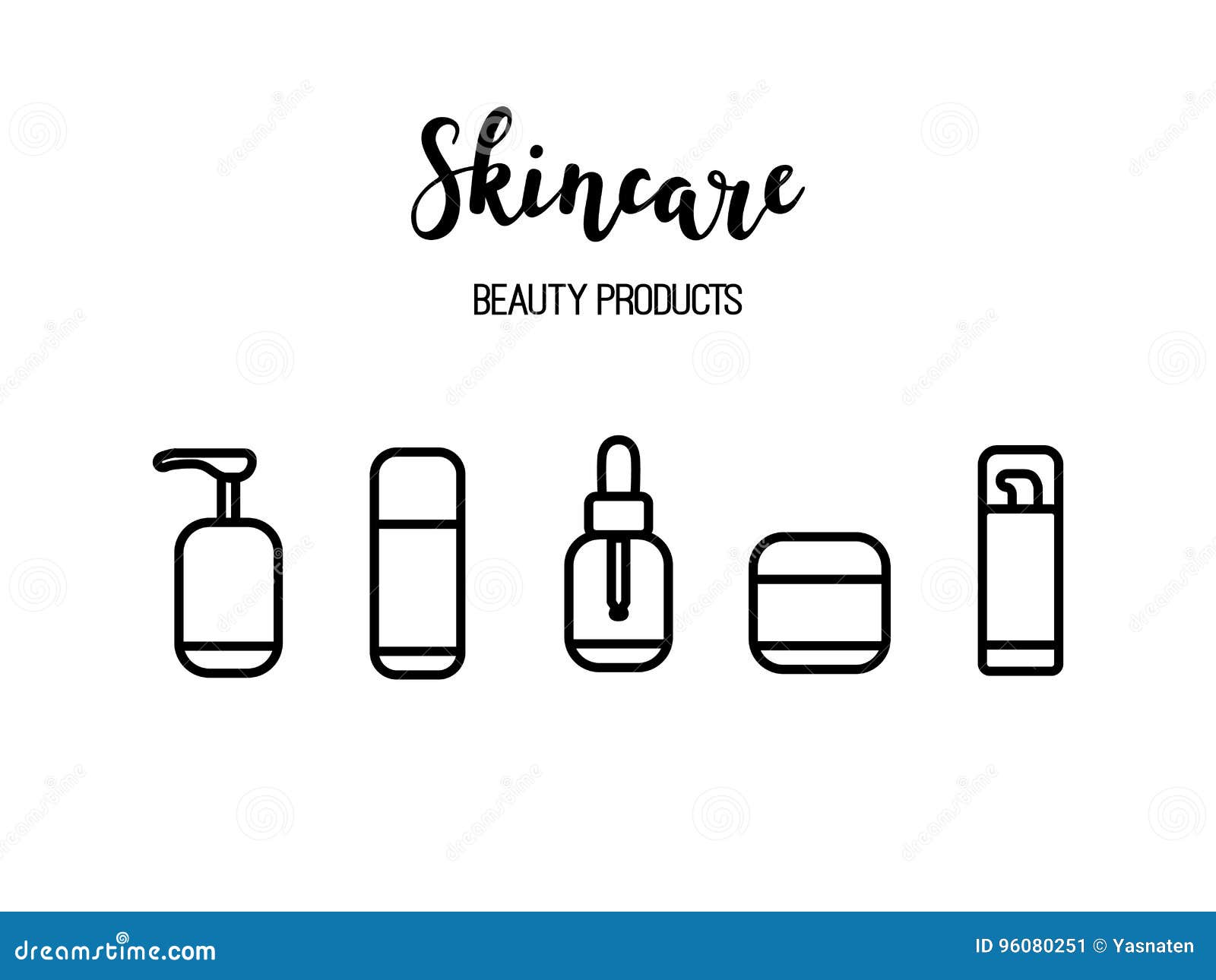 Vector Skincare Products Cosmetics Beauty Routine Line Art Icons Stock